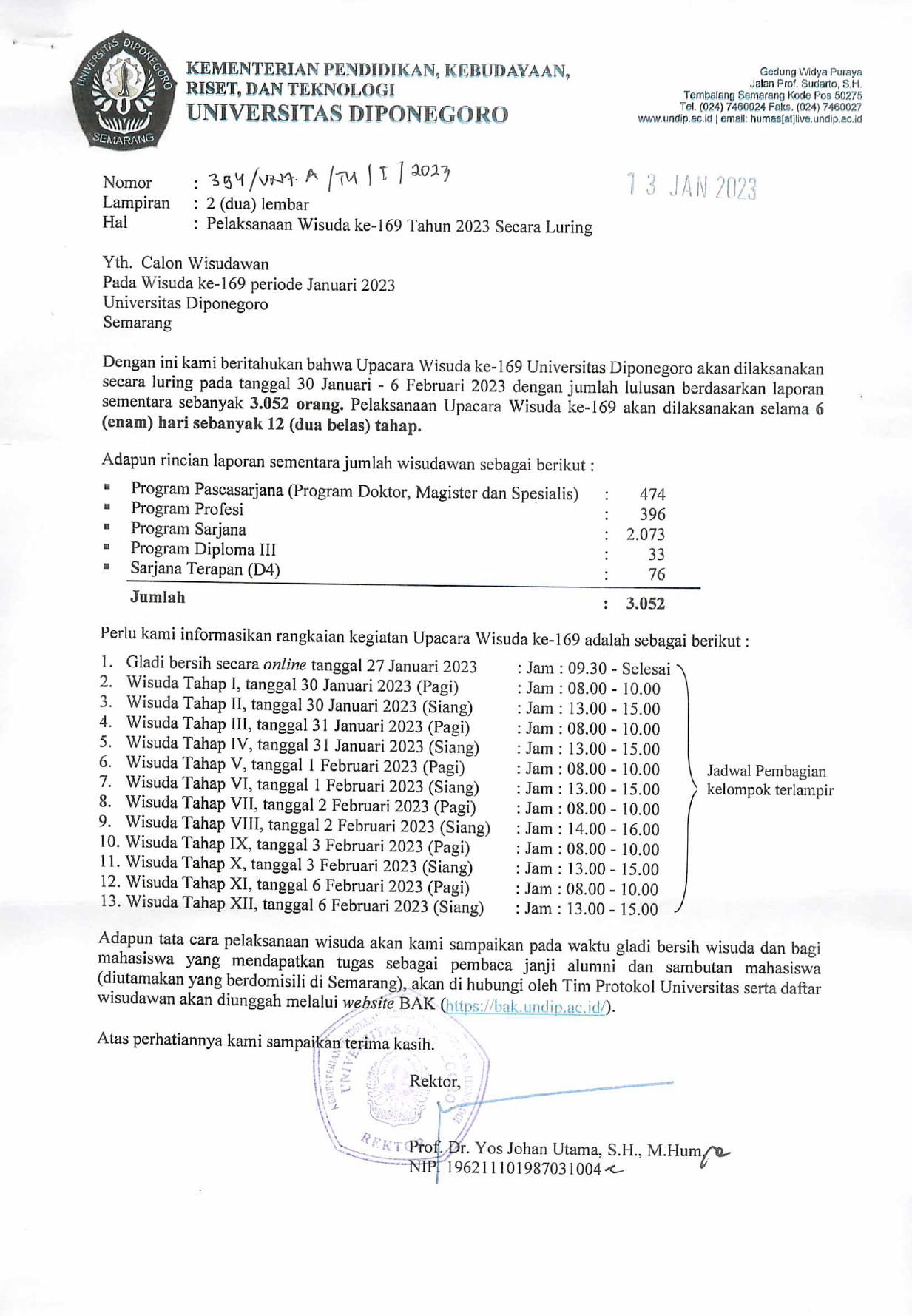 Pelaksanaan Wisuda ke-169 untuk calon wisudawan FPP Undip - Fakultas ...